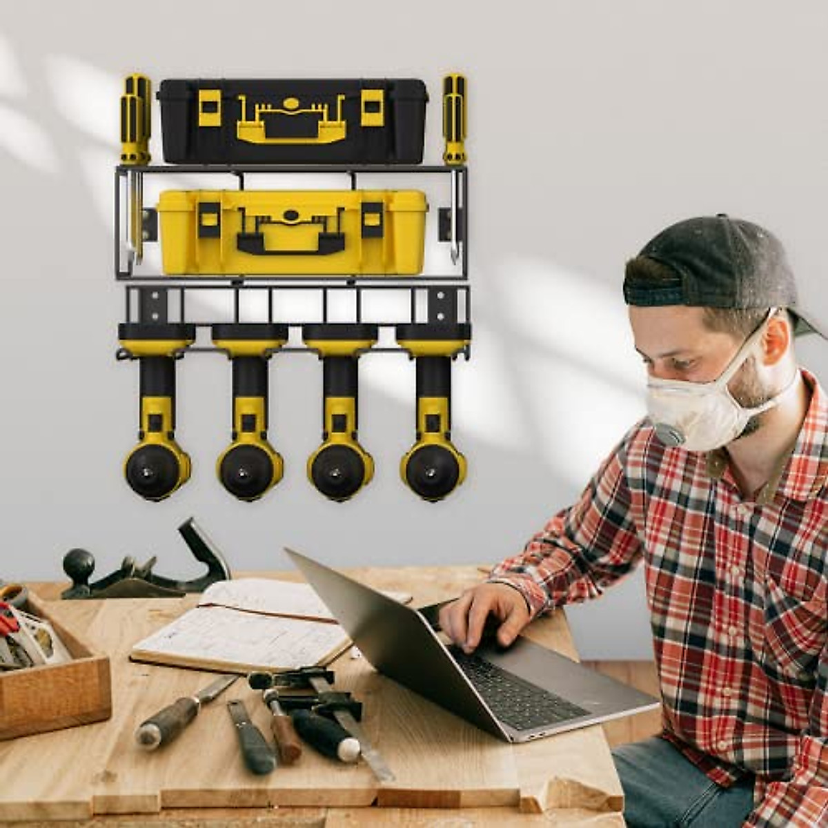 OMNINOVA Power Tool Organizer, 2 Pack Garage Tool Organizers and Storage with Screwdriver Holder, Drill Holder Wall Mount, Heavy Duty Metal Tool Shelf, Utility Storage Rack for Cordless Drill