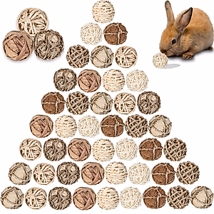48 Pcs Small Animals Play Balls, Chew Grass Balls Guinea Pig Toys Rabbit Chew Toys Bunny Accessories for Rabbits, Rat, Chinchilla, Hamster, Small Pet Cage Accessories Teeth Grinding Treat Supplies