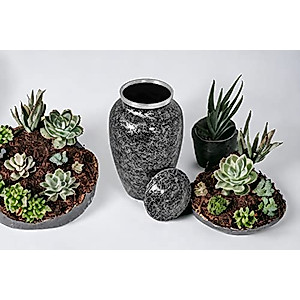 Cremation Urn for Ashes - Adult Funeral Urn Handcrafted - Affordable Urn for Ashes - Large Funeral Memorial with Elegant Finish for Cemetery Burial - Black/Silver