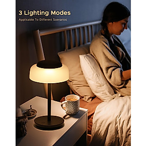 QiMH Battery Operated LED Table Lamp, 5000mAh Waterproof Cordless Desk Lamp with 3 Level Brightness Touch Control, Mini Rechargeable Night Light for Living Room, Bedroom, Outdoor bar (Black)