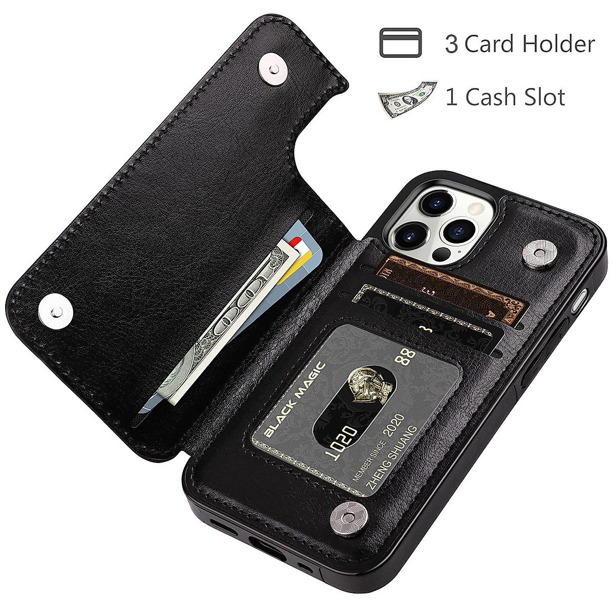 HianDier for iPhone 14 Pro Case with Card Holder Wallet Case for Women Men PU Leather Kickstand Protective Case Magnetic Closure Shockproof Case for iPhone 14 Pro Phone Case, Black