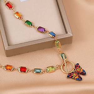 ZMJK Butterfly Choker Necklace Crystal Pendant Butterfly Jewerly OT Buckle Chain Necklace for Women Girls (Colours)