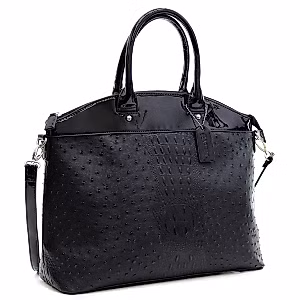 Dasein Women Faux Leather Large Satchel Handbag with Shoulder bag Patent Trim Shoulder bag (Black)