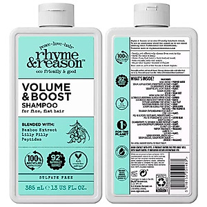 RR Hair Rhyme & Reason Volume and Boost Shampoo and Conditioner SET. 13 Fl Oz. Bottles. Blended with Bamboo Extract, Lilly Pilly, & Peptides. Adds Volume and Body.
