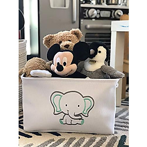 APPLE PIE ORDER Storage Basket with Embroidery, Foldable Animal Toy Storage Bins/Cube/Box/Organizer for Kids, Boys and Girls Room, Baby & Nursery. (Elephant)