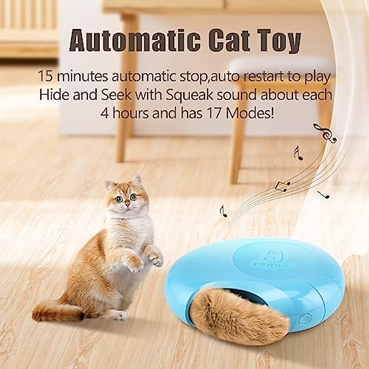 Migipaws Cat Toys Interactive Fluffy Ball Squeak Hide and Seek in a Mice Hole Smart Kitten Teaser Automatic Timer On Off Plush Fur Tail Refill