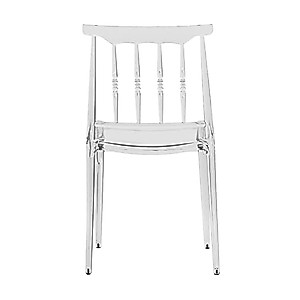 LeisureMod Spindle Mid-Century Modern Plastic Dining Chair with Clear Acrylic Seat and Legs, Stackable Accent Side Chair for Kitchen and Dining Room, Single