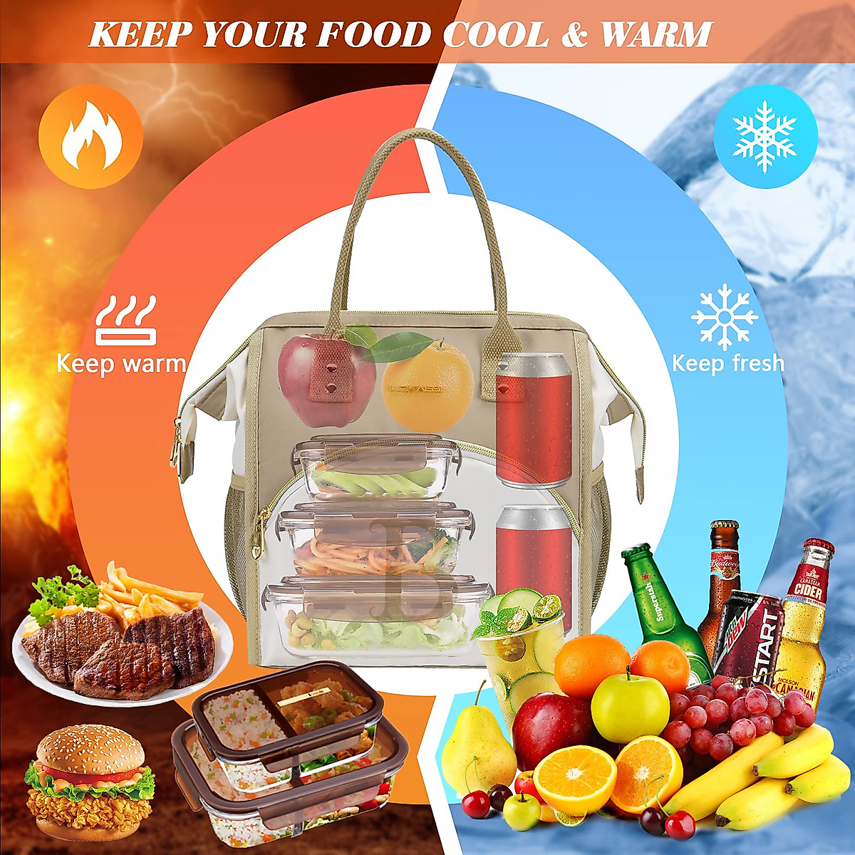 Personalized Lunch Bag for Women, Reusable Insulated Lunch Box Gift for Friend Large Wide-Open Water Resistant Adult Cooler Tote Bag for Work, Travel, Picnic - Printed M