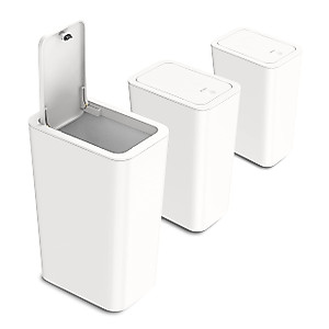 ePiiChua 3 Pack 10 Liter / 2.6 Gallon Small Trash Can with Lid, Bathroom Garbage Can with Pop-up Lid, Waste Basket for Bathroom, Kitchen, Bedroom, Powder Room, Craft Room, Office, College (White)