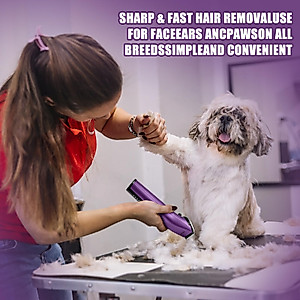 Professional Animal Pet Dog Cat and Horse Cordless Hair Clipper Grooming Kit with 5 in 1 Blade Low Noise & High Power Rechargeable Cordless Pet Grooming Clipper for Thick Heavy Coats -Purple