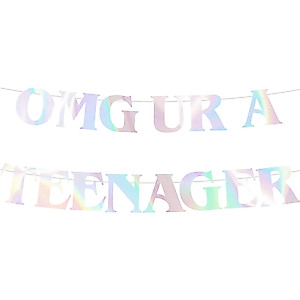 Generic Iridescent 'OMG UR A TEENAGER' Banner, 13th Birthday Party Decor for Girls, 13 Years Old Birthday Sign, Happy 13th Birthday Party Supplies