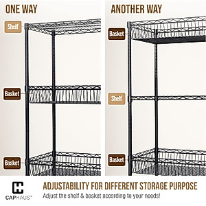 Fencer Wire NSF 2 to 4 Tier Stackable Wire Shelving Unit w/Baskets & Liner, Storage Rack Kitchen, Bathroom, Laundry Closet, Wire Shelving Basket Shelves, Storage Rack Corner Shelves, Black