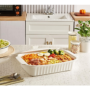 Casserole Dish with Lid, 5.6 Quart Covered Casserole Dish Cookware, 9x13.5 Deep Baking Dish for Oven,Lasagna Pan Ceramic Bakeware for Baking, Easy to Clean, White