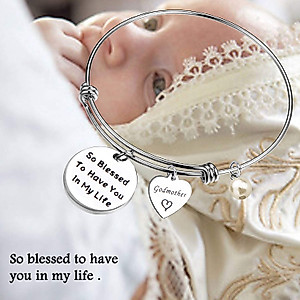 LQRI Godmother Gifts Godmother Bracelet So Blessed to Have You in My Life Expandable Wire Bangle Religious Jewelry Baptism Gift(so Blessed.)
