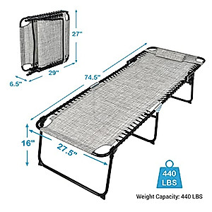 GYMAX Lounge Chair for Outside, 440lbs 27.5” Oversize Folding Beach Tanning Sunbath Chair with Adjustable Backrest & Removable Pillow, Lightweight Portable Patio Lounger for Lawn Poolside (1, Grey)