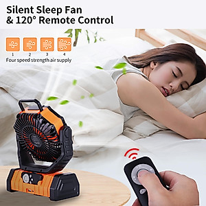 𝟐𝟎𝟎𝟎𝟎𝐦𝐀𝐡 Camping Fan Battery Powered Fan with LED Lantern, Portable Camping Fan for tents, 8H Timer & 270°Osicllating Fan Rechargeable Battery Operated Fan, USB Desk Fan Beach Fan with Hook
