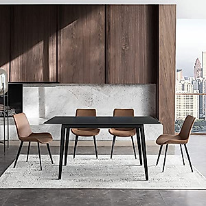 Zerifevni 5 Piece Dining Table Set, Dining Chairs Set of 4, Modern Kitchen Table Set Top with Slate Stone, Metal Base & Legs, Dining Room Table and Leather Chairs (Brown,1 Table with 4 Chairs)