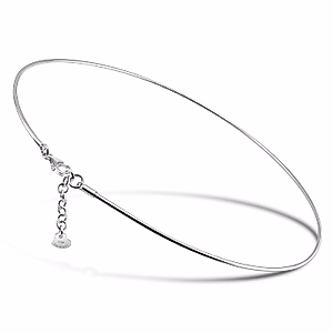 Dankadi Women 925 Sterling Silver 2MM Solid Dome Collar Necklace Simple Fashion Golden 16 "18" 20 "+1.9 "Adjustable Length Choker Fine Jewelry Gifts (Silver, 18 inches)