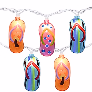 GOOTHY 8.5Ft Tropical Beach Themed Decorations Slipper String Lights with 10 Colorful Flip Flop, Outdoor Beach Flip Flop String Lights for Summer Camp Tent Wedding Holiday Party Garden Bedroom Decor