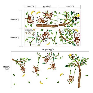 Runtoo Monkey and Tree Wall Decals Animals Jungle Wall Stickers TV Wall Décor for Baby Nursery Kids Bedroom