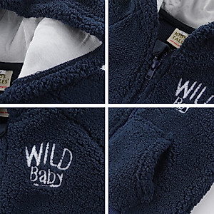 Newborn Infant Baby Boys Girls Cartoon Fleece Hooded Jacket Coat with Ears Warm Outwear Coat Zipper Up (0-3M, Navy Blue)