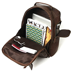 Gratlin Buffalo Leather Backpack for Men & Women | Multi Pockets Leather Laptop Backpack | Vintage Genuine Men's Brown Leather Backpacks Bookbag Rucksack Knapsack for Travel Trekking Camping Business