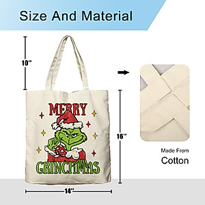 Dlzdn Christmas Canvas Tote Bag For Women Aesthetic Merry Christmas Tote Bag Shopping Grocery Bag Beach Bag Gifts for Women Teacher Bag Reusable Grocery Bag