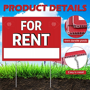 Soaoo 5 Pack 12 x 16 Inch for Rent Sign with Stand Double Sided Yard Sign Stands Corrugated Plastic Lease with Directional Arrow Sticker House Car Rental Supplies