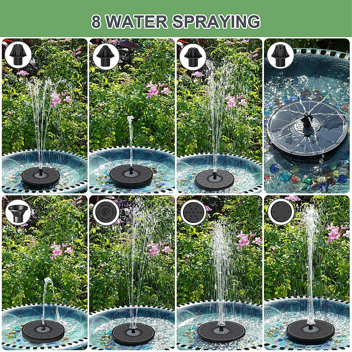 Yzert Solar Fountain 2024 Upgraded High Efficiency Glass Solar Panel, Solar Bird Bath Fountains with Flower No Battery,Solar Water Pump Fountain for Bird Bath Garden Small Ponds Outdoor Décor(Black)