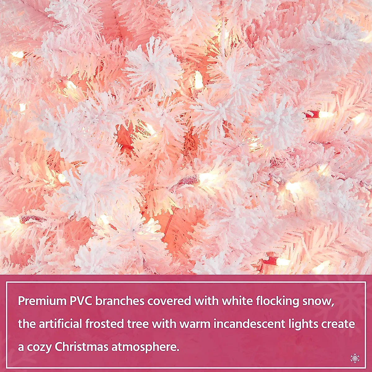 Yaheetech 4.5ft Pre-lit Artificial Christmas Tree with Incandescent Warm White Lights, Snow Flocked Full Prelighted Xmas Tree with 340 Branch Tips, 150 Incandescent Lights & Foldable Stand, Pink