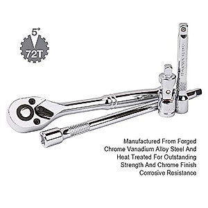 CASOMAN 1/4-Inch Drive Master Socket Set with Ratchets, Adapters, Extensions with 1/4’‘ Dr. Bits Set, Inch/Metric, 6-Point, 5/32-Inch - 9/16-Inch, 4 mm - 14 mm, 62-Piece 1/4" Dr. Socket Set