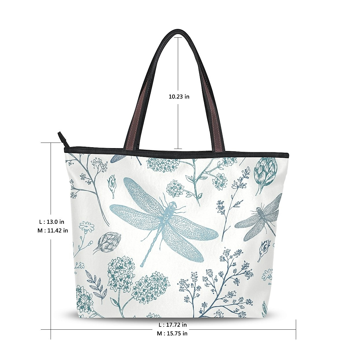 Shoulder Bag Large Beach Travel Tote Bag Blue Dragonfly Printed Handbags