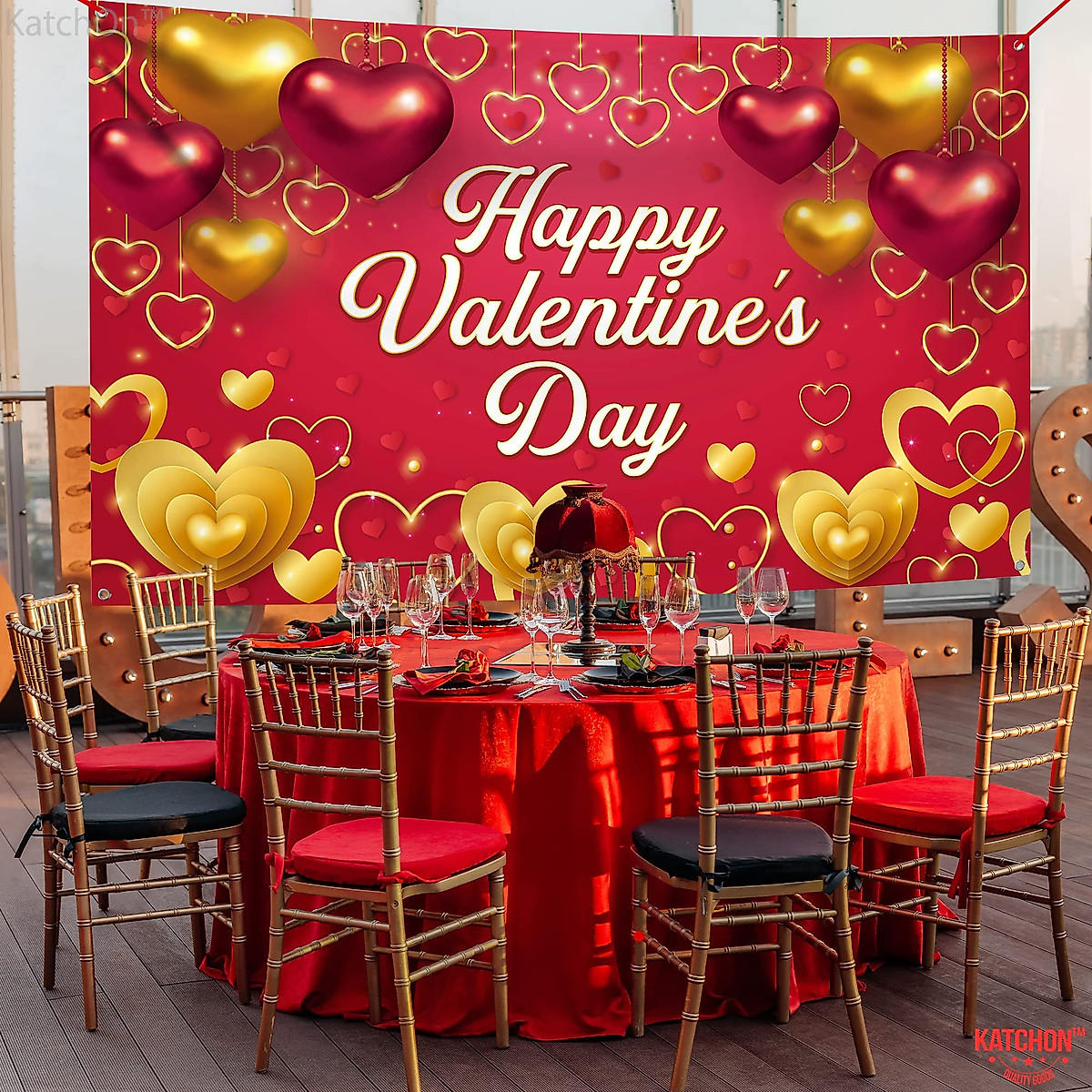 XtraLarge, Happy Valentines Day Banner - 72x44 Inch | Valentines Backdrops for Photography | Valentine Banner for Valentines Day Decoration | Happy Valentines Day Backdrop for Valentines Decorations