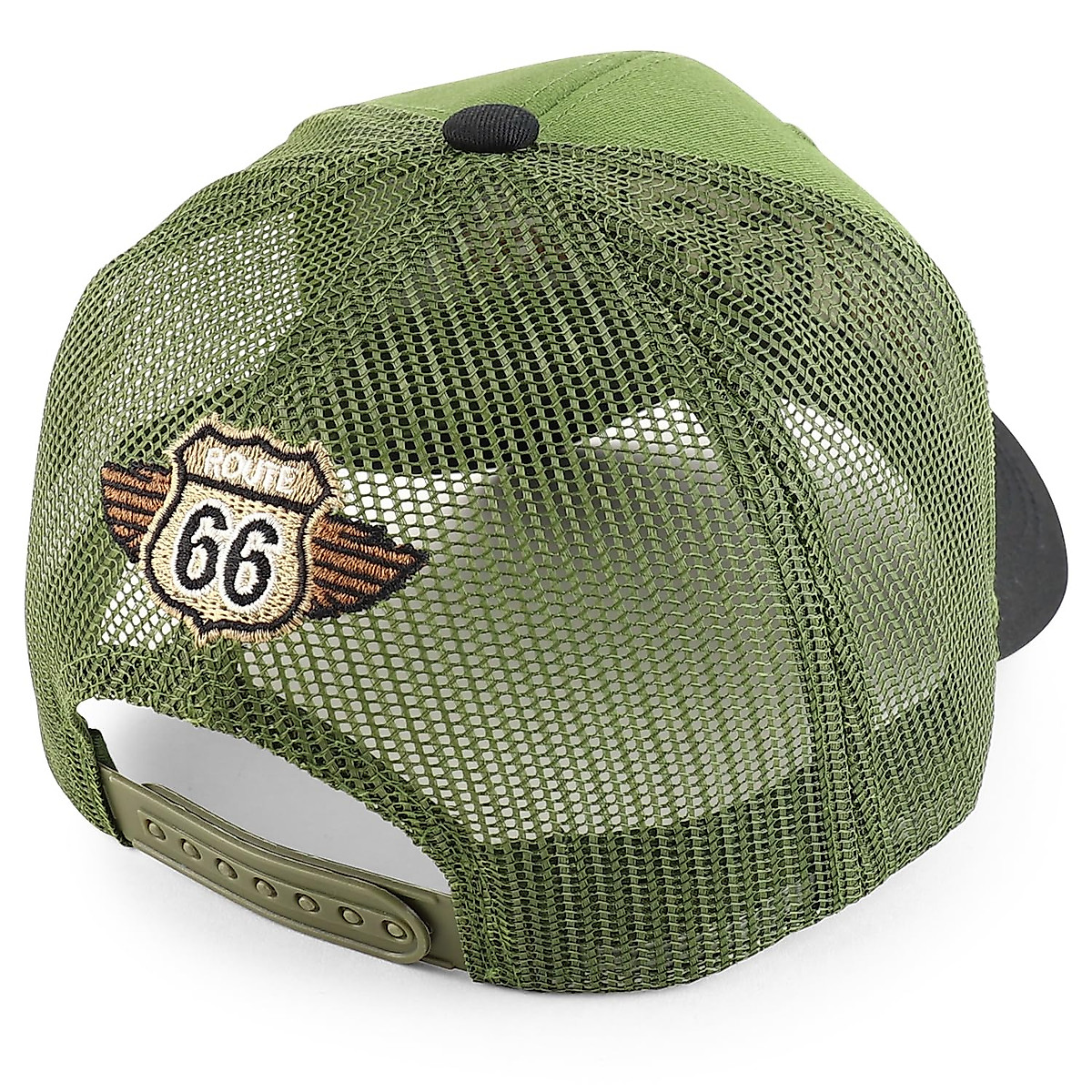 Trendy Apparel Shop Route 66 3D Embroidered Structured Mesh Back Baseball Cap - Olive Black