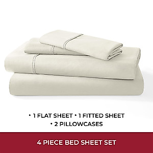 Mellanni 400 Thread Count Cotton Sateen Sheets Set - 4 Piece White Bed Sheets Set - Fits Mattresses up to 16" Deep - Cooling Sheets for Hot Sleepers (Full, Ivory)