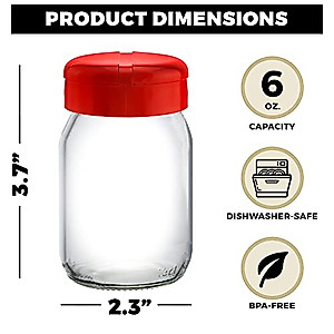 Spice Shaker Jar For Salt And Pepper/Parmesan Cheese/Seasoning Shaker, With Dual Flap Lid Perforated And Pouring Top - 6 Oz Glass Seasoning Shaker - Set of 2- Red