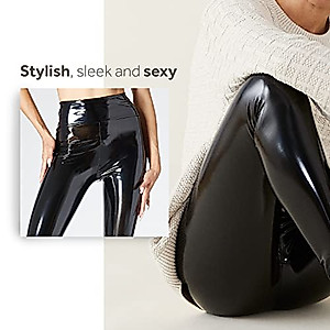 Body By Stems Black Leather Latex Leggings Women - High-Waisted Pleather Pants for Women - Sexy and Stylish Pleather Leggings