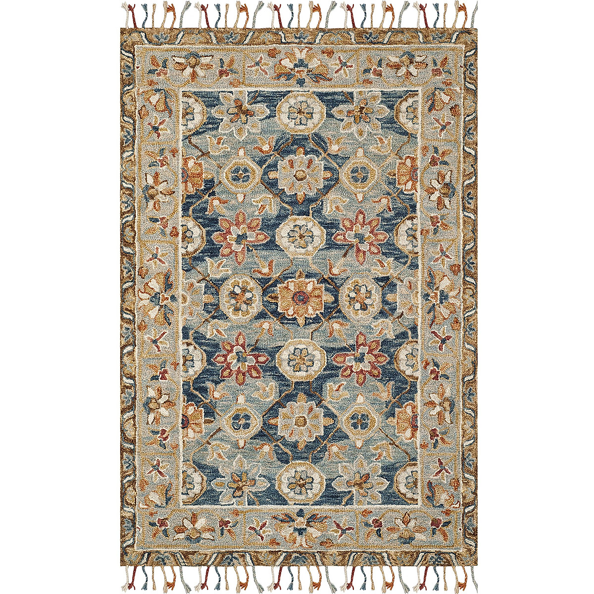 SAFAVIEH Aspen Collection Area Rug - 10' x 14', Grey & Navy, Handmade Boho Braided Tassel Wool, Ideal for High Traffic Areas in Living Room, Bedroom (APN110A)