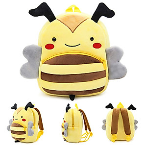 Ladyzone Toddler Backpack Zoo Animals Backpacks Cute Plush Bag Cartoon 10" Preschool Book Bag For 2+ Years Girls Boys (Bee)
