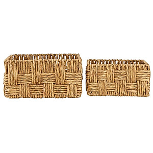 Deco 79 Jute Rope Handmade Decorative and Functional Storage Basket Woven Rectangular Basket Organizer with Slit Handles, Set of 2 Basket for Storage 16", 13"W, Brown