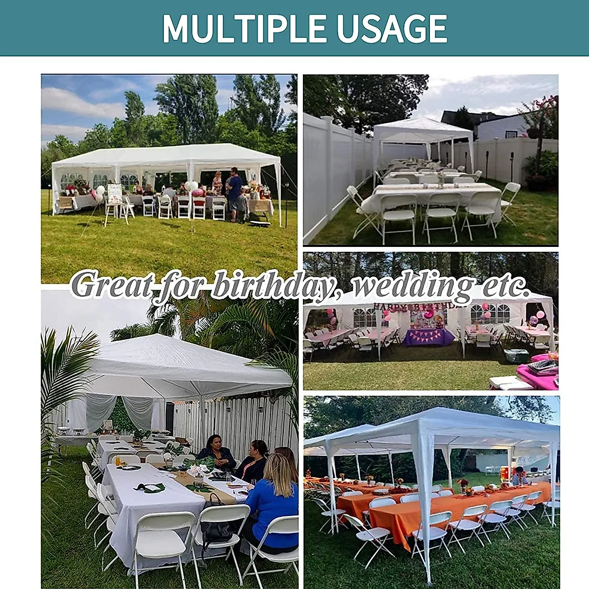 U-Kiss 10x30ft Canopy Party Wedding Patio Event Tent, Garden Outdoor Gazebo BBQ Shelter with 8 Removable Sides, Waterproof Foldable, Upgrade Thicken Steel Tube (10' x 30' with 5 sidewalls)