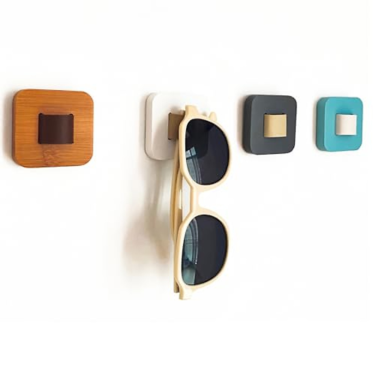 FINDAMAZE 2pcs Wood Sunglasses Organizer Sunglasses Holder Wall Mounted Eyeglasses Storage Glasses Display stand (White)