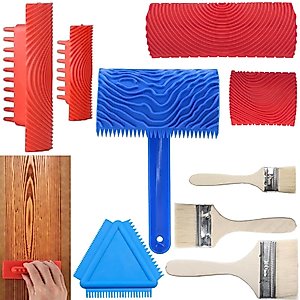 Wood Grain Tool, 9pcs Fake Wood Grain Roller Paint Brushes Rubber Graining Tool Paint Look Like Wood DIY Painting Tools for Walls Floors Room Decoration