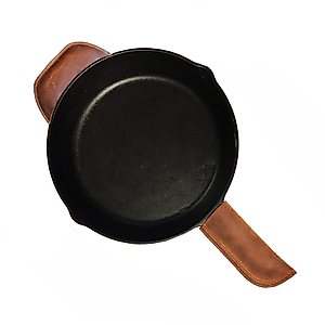 Trumoter Genuine Leather Cast Iron Pot Handle Cover, Assist Pan Holder, Double Layered Heat Resistant Potholder for Cast Iron Skillets