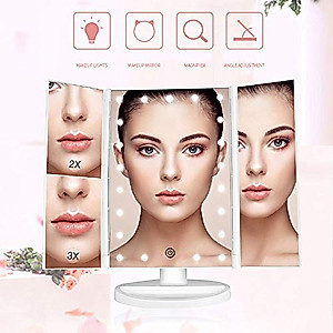 KXA Tri-Fold LED Makeup Mirror, Lighted Tri-Fold Cosmetic Vanity Mirror with Touch Dimmer Switch Battery and USB Powered for Women's Vanity Mirror