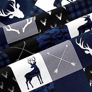 Wild Deer Throw Pillow Cover Blue Black Camouflage Retro Grid Decor Soft Square Pillow Case Antlers Jungle Animal Western Rustic Style Cushion Cover for Office Couch Bed 18x18 Inch