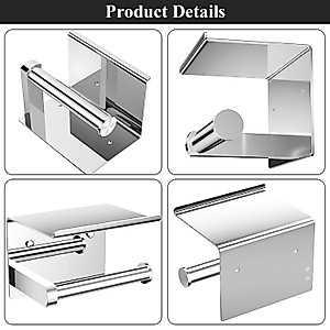 Tindbea Toilet Paper Holder with Phone Shelf, Adhesive or Screw Wall Mount Toilet Tissue Roll Holder, Rustproof & Multifunctional Stainless Steel Bathroom Storage Dispenser (Polished Chrome)