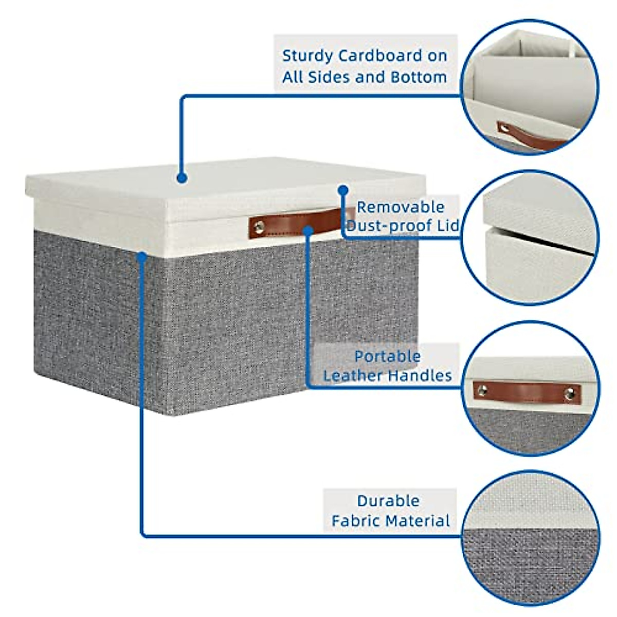 Temary Collapsible Storage Bins Storage Boxes with lid, 2 Pack Storage Baskets with Lid Decorative Storage Clothes, Toys, Organizer Bins with Handles (White&Gray, 15x11x9.5inch)