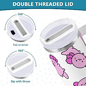 DIGTIA Stainless Steel Insulated Tumbler w/Handle & Straw, Axolotl Cute Double Wall Vacuum Travel Coffee Mug Cup w/Lid, Leak-Proof Sports Pink Water Bottle,30oz