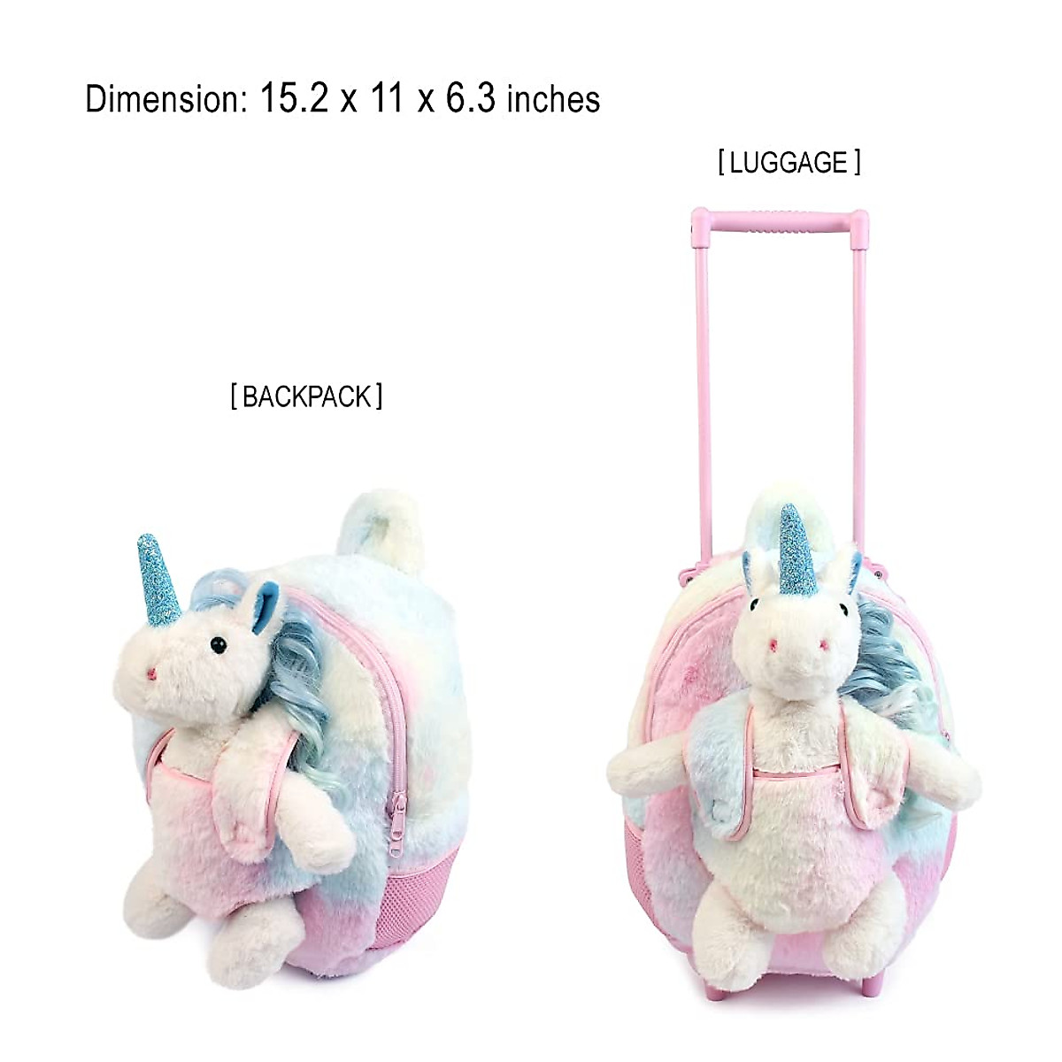 Funday Long Hair Unicorn Kids Backpack with Removable Wheel backpack for girls and boys